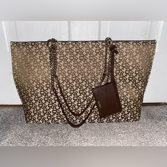 Dkny | Bags | Dkny Logo Claryce Tote Bag In Brown Beige Gold With Mini ...